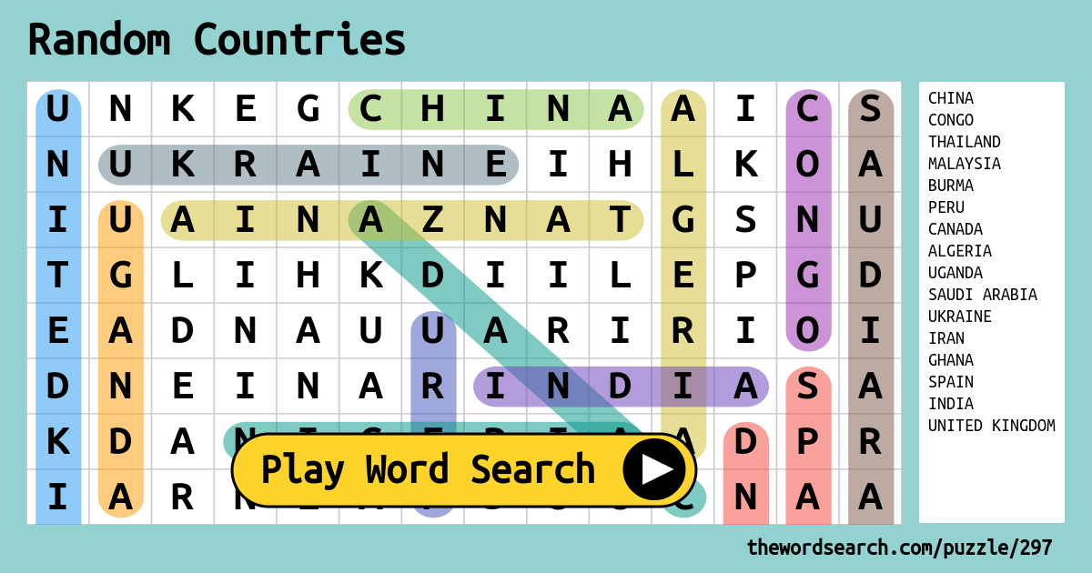 Random Countries Word Search