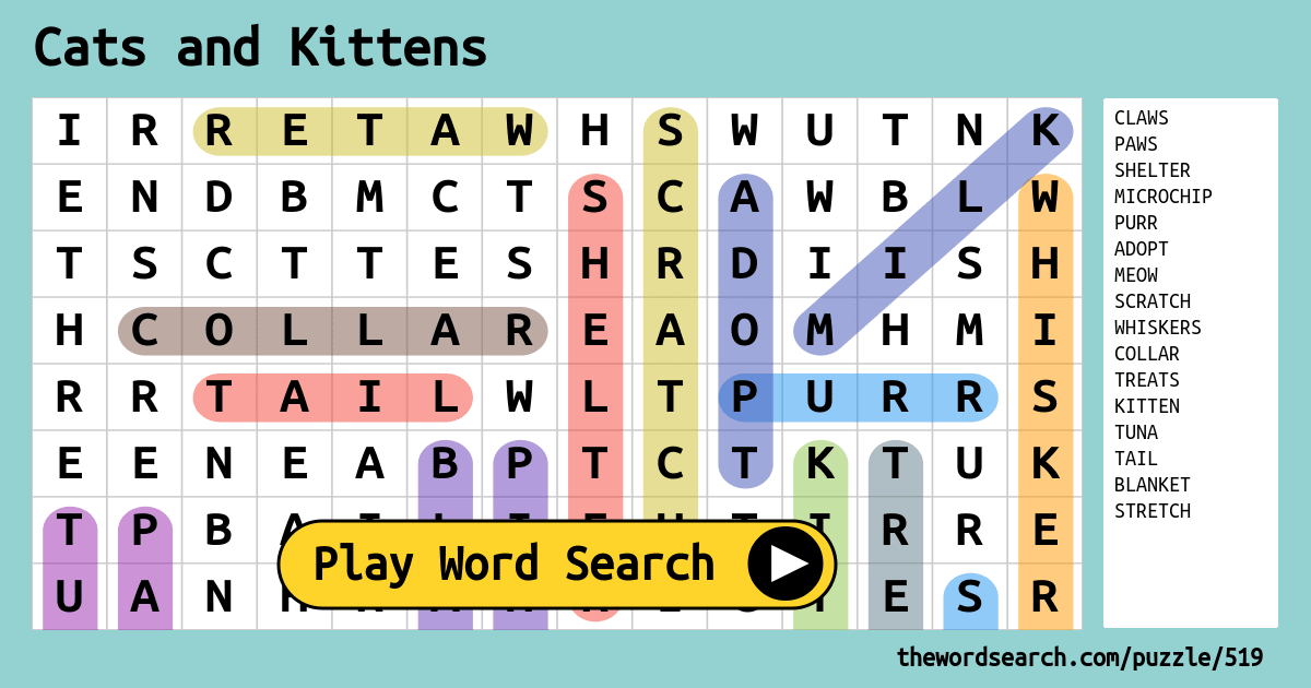 Download Word Search On Cats And Kittens