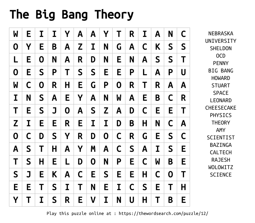 The Big Bang Theory Word Search