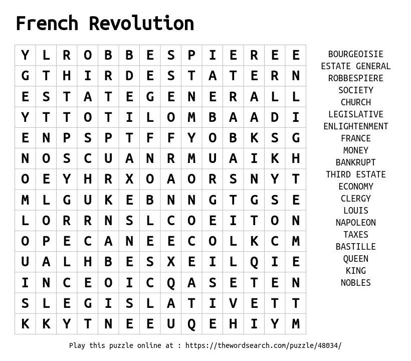 Download Word Search On French Revolution