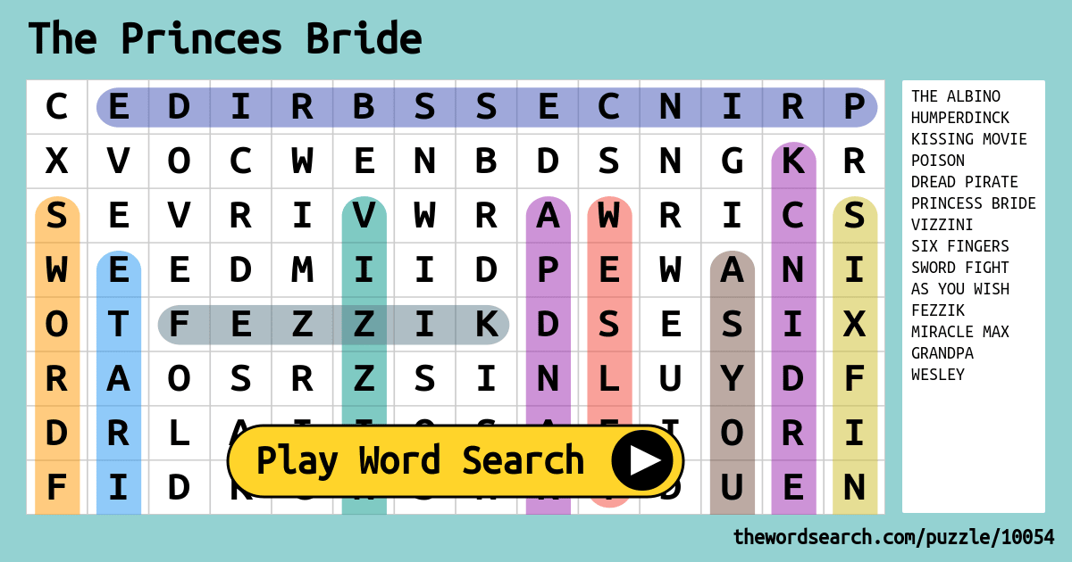 The Princes Bride Word Search