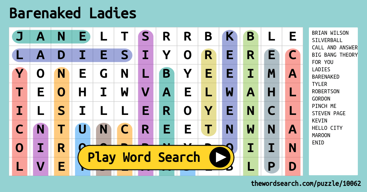 Barenaked Ladies Word Search