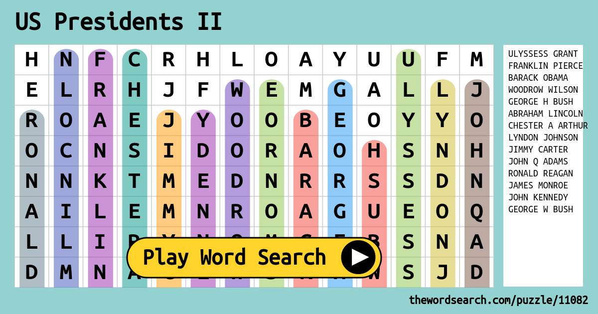 US Presidents II Word Search