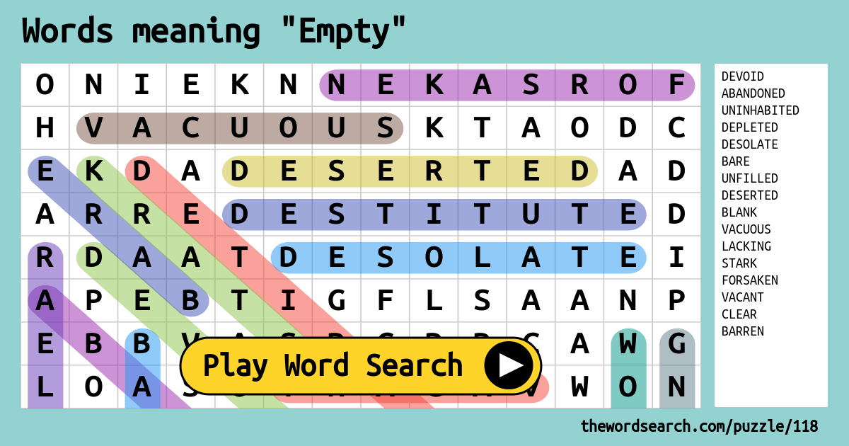 Words Meaning Empty Word Search