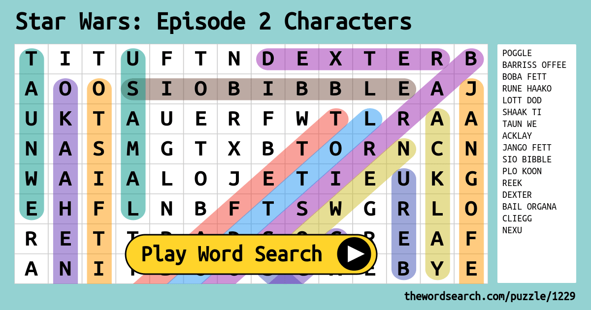 Star Wars: Episode 2 Characters Word Search
