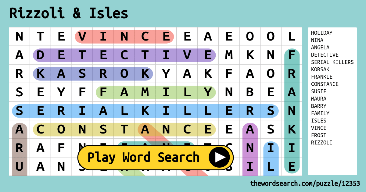 Rizzoli & Isles Word Search