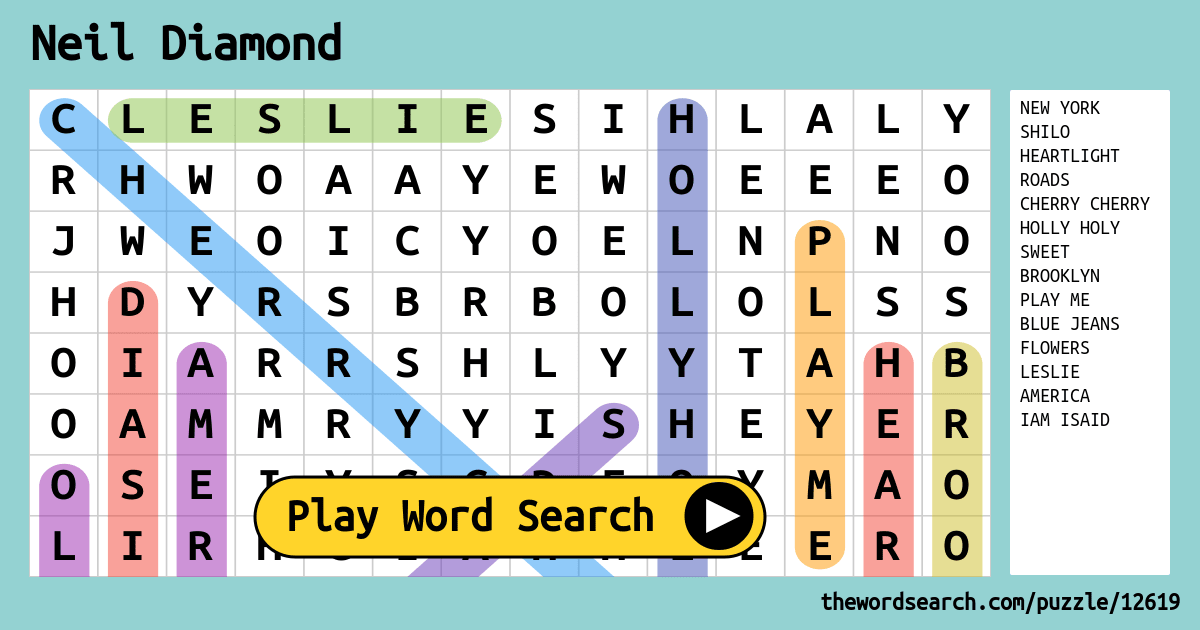Neil Diamond Word Search
