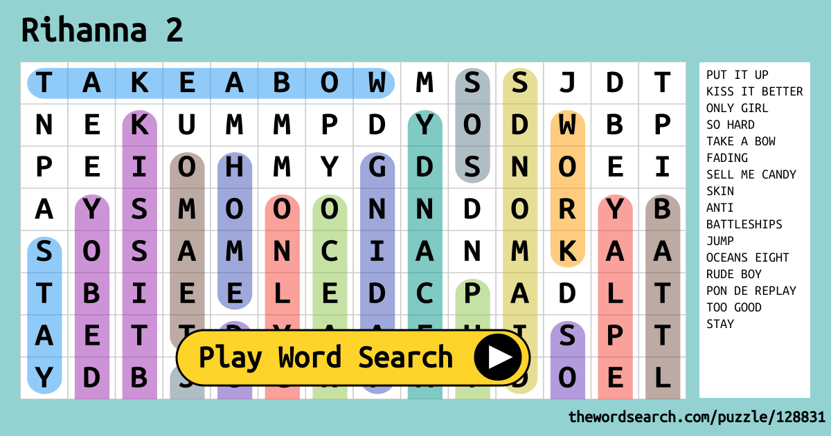 Rihanna 2 Word Search