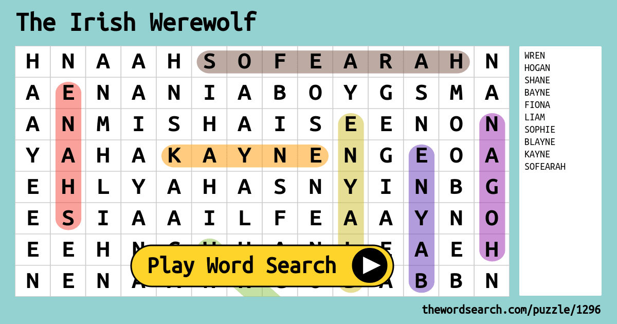 The Irish Werewolf Word Search