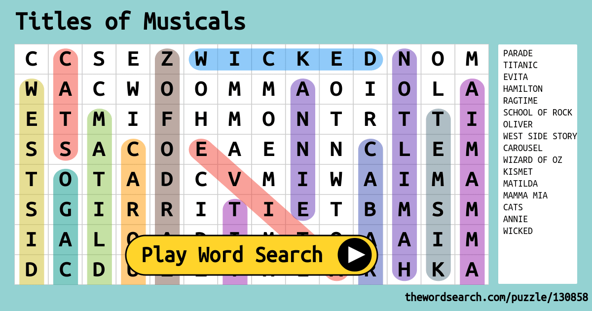 Titles of Musicals Word Search