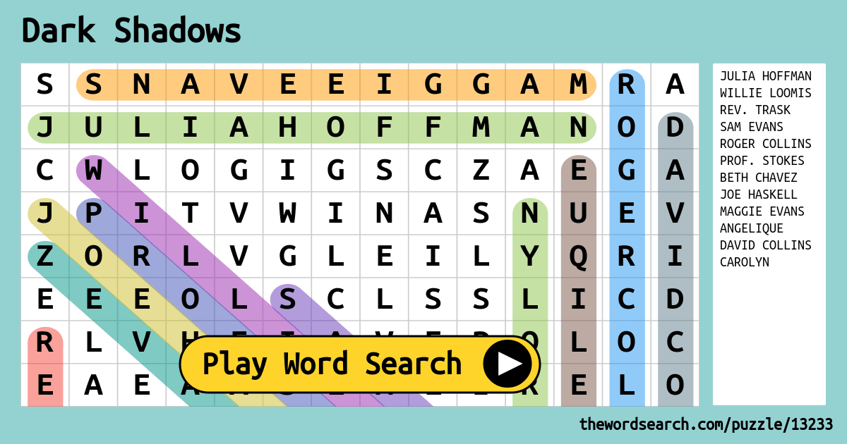 Dark Shadows Word Search