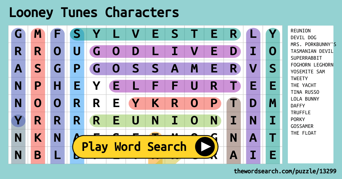 Looney Tunes Characters Word Search