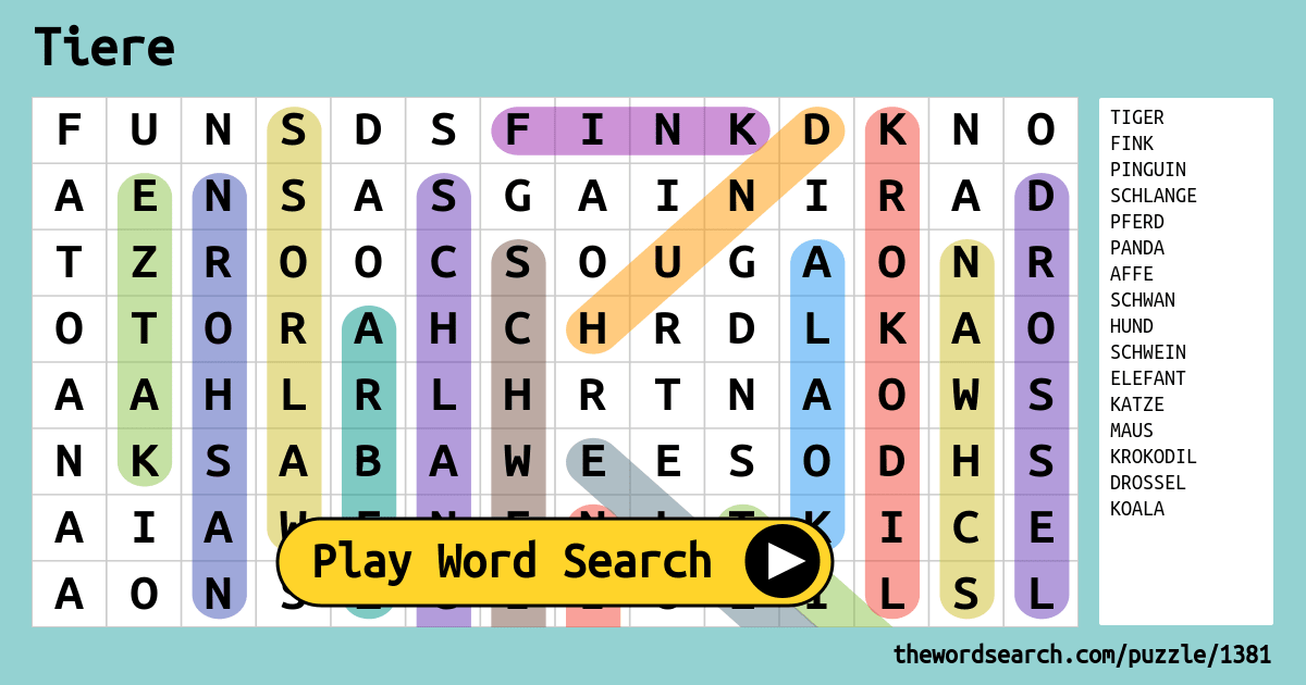 Tiere Word Search