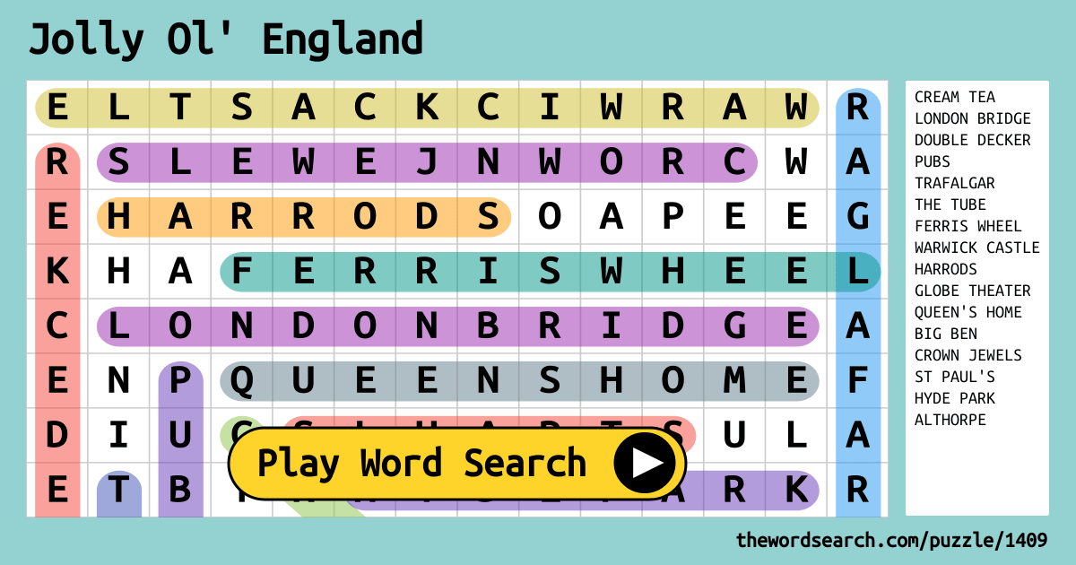 Jolly Ol' England Word Search