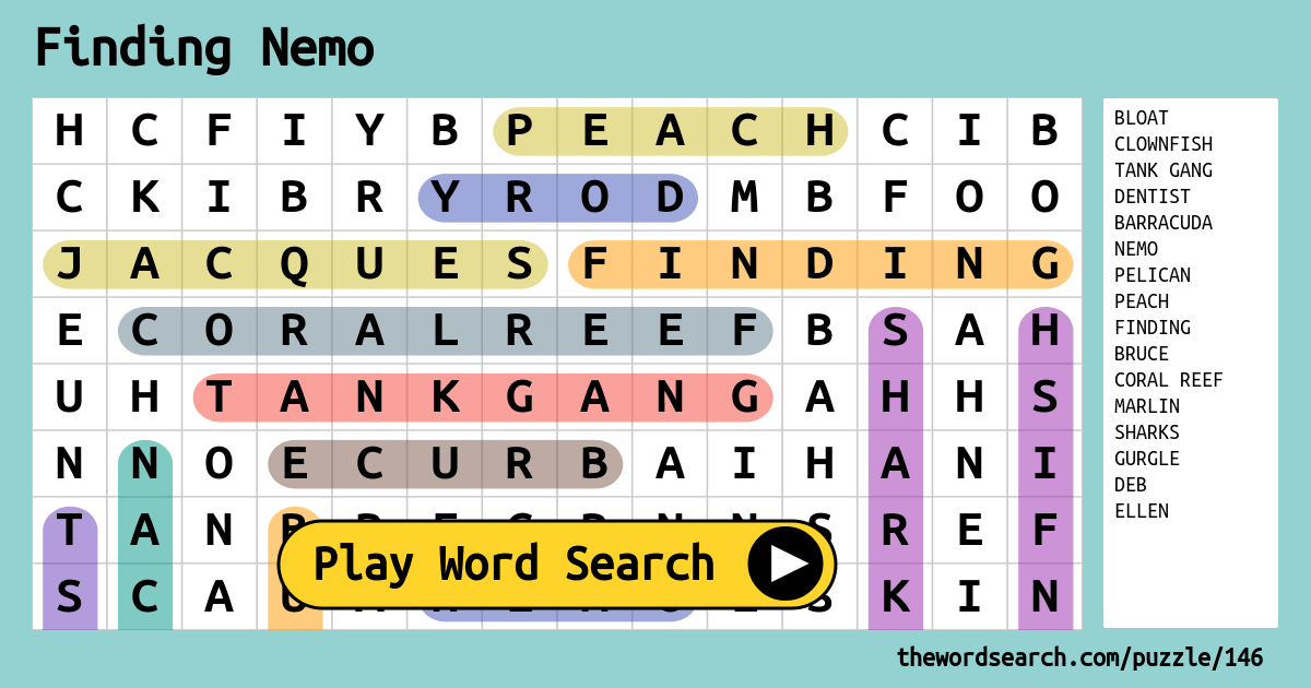 Finding Nemo Word Search