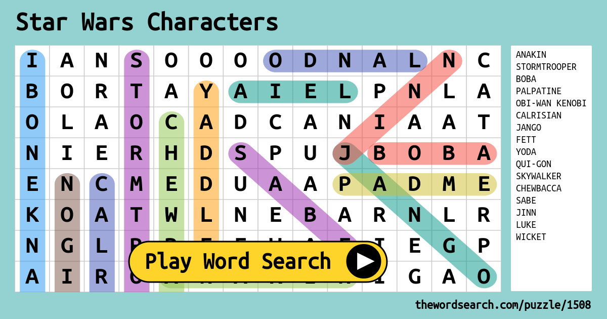 Star Wars Characters Word Search