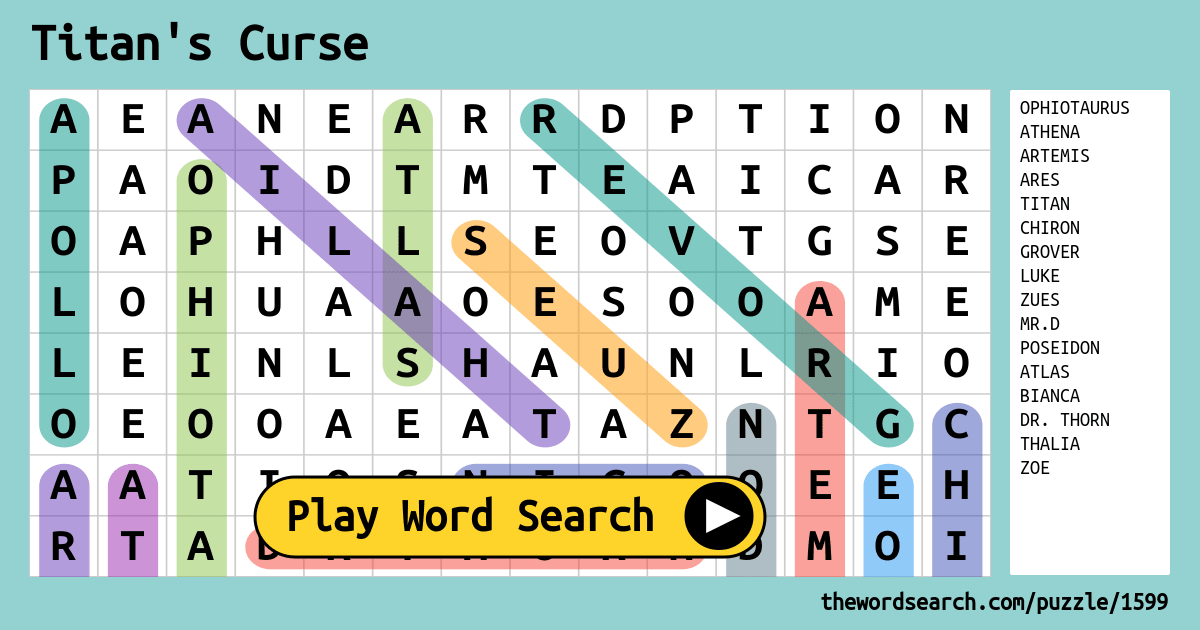 Titan's Curse Word Search