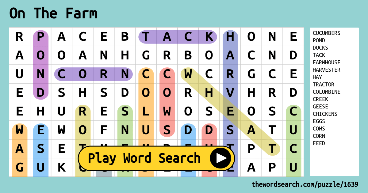 On The Farm Word Search