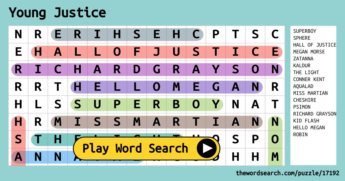 Young Justice Word Search