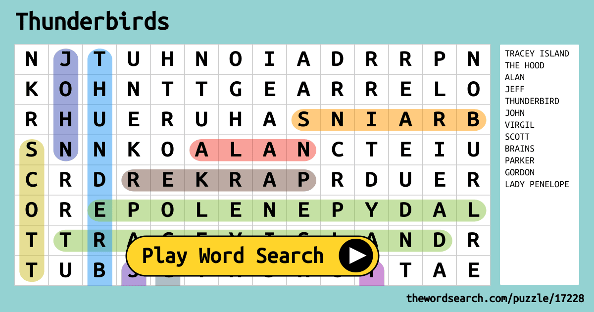 Thunderbirds Word Search