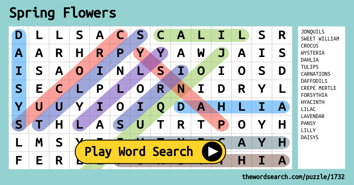 Spring Flowers Word Search