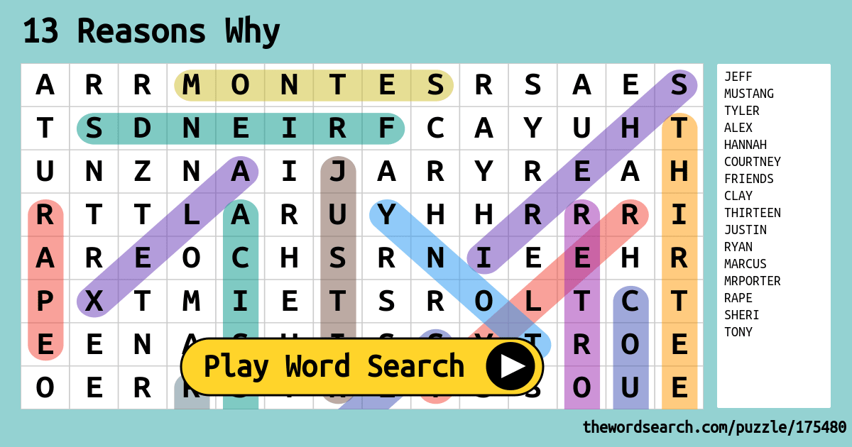 13 Reasons Why Word Search