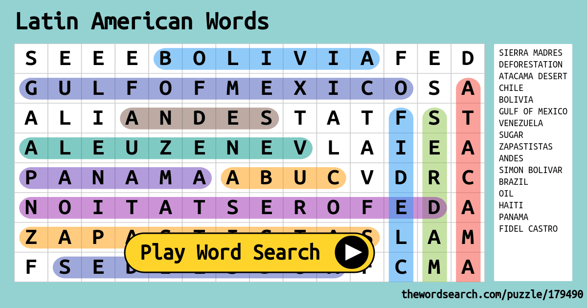 Latin American Words Word Search