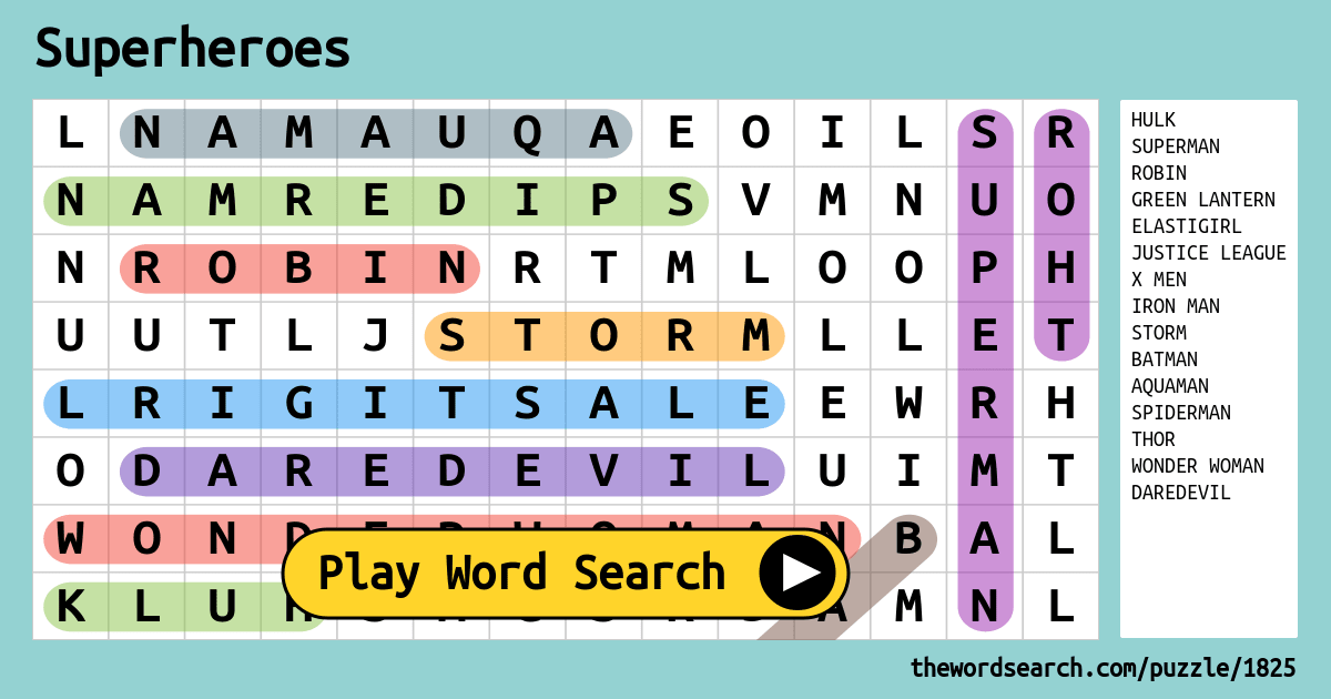 Superheroes Word Search