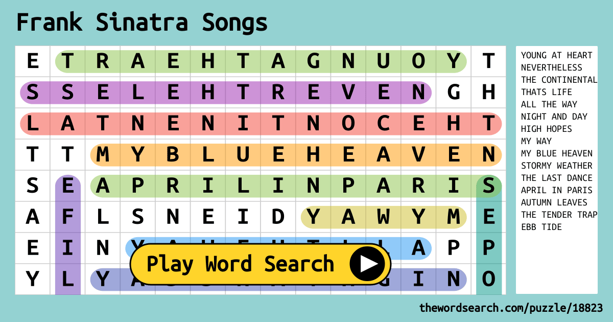 Frank Sinatra Songs Word Search