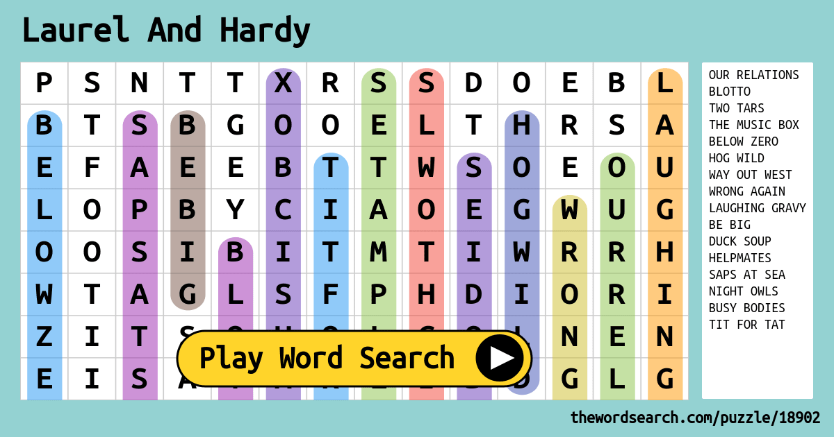 Laurel And Hardy Word Search