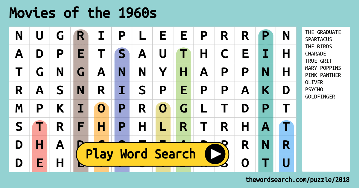 Movies of the 1960s Word Search