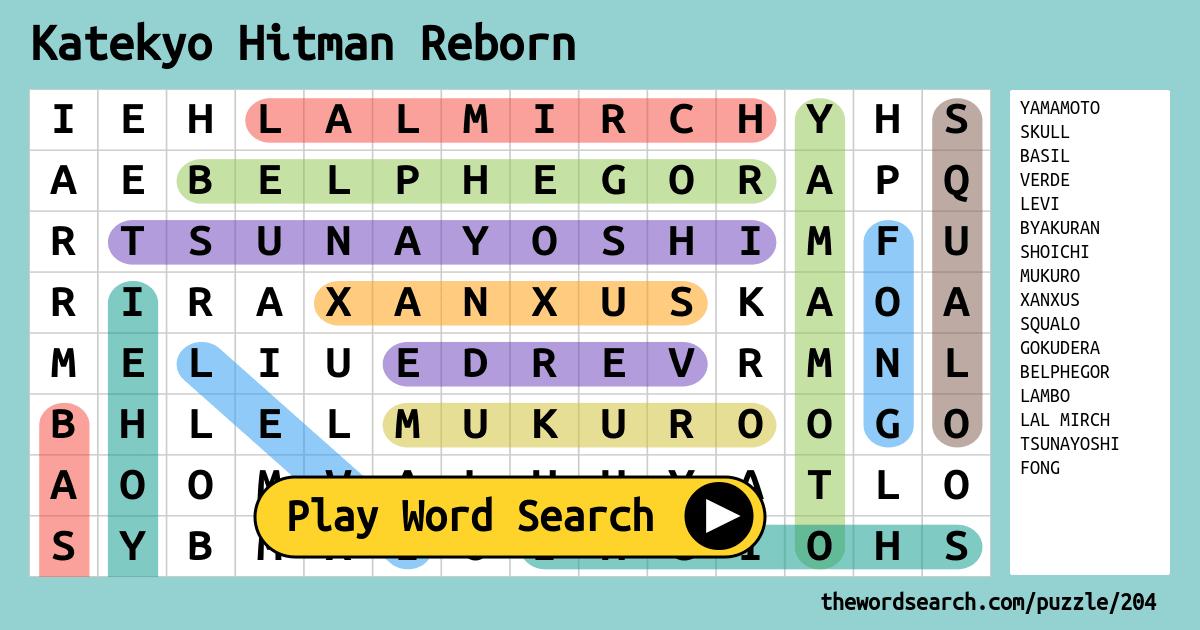 Katekyo Hitman Reborn Word Search