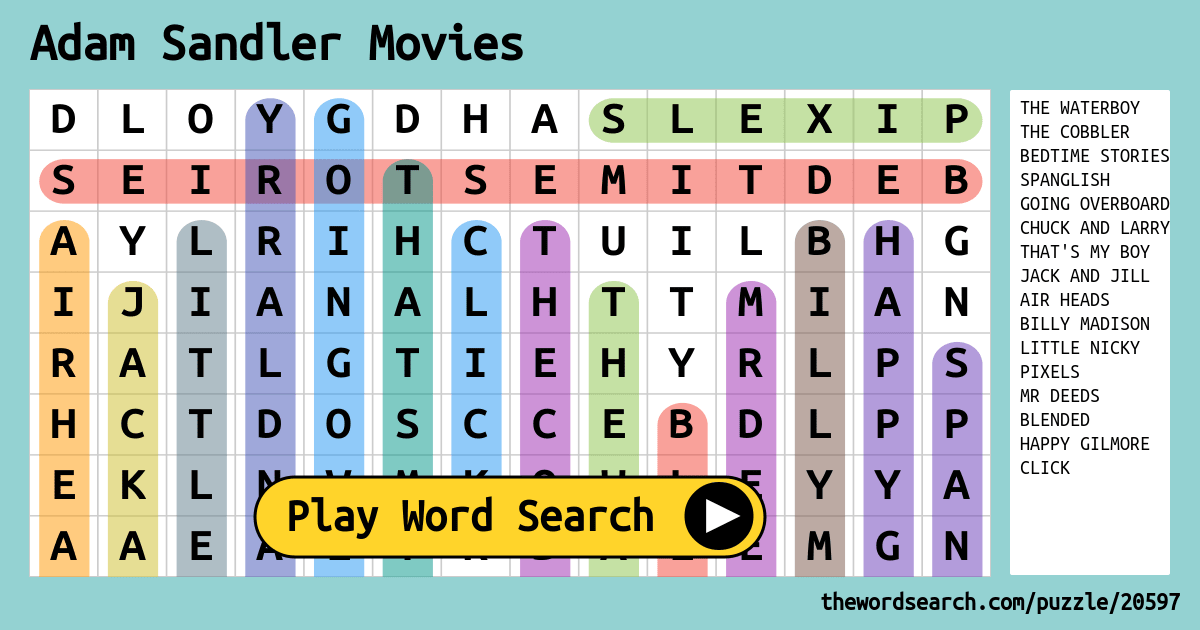 Adam Sandler Movies Word Search