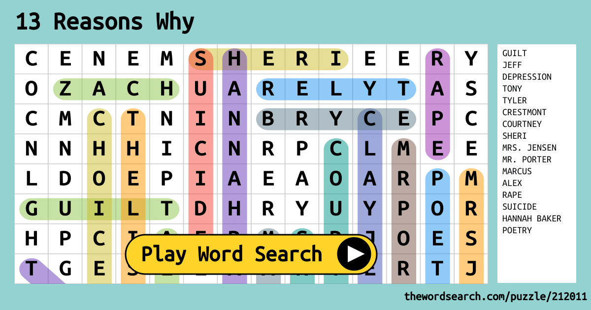13 Reasons Why Word Search
