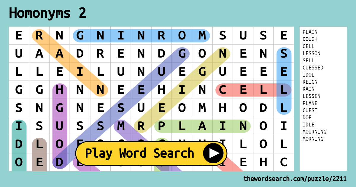 Homonyms 2 Word Search