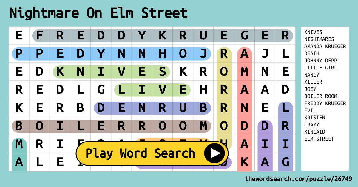 Download Word Search on Nightmare On Elm Street