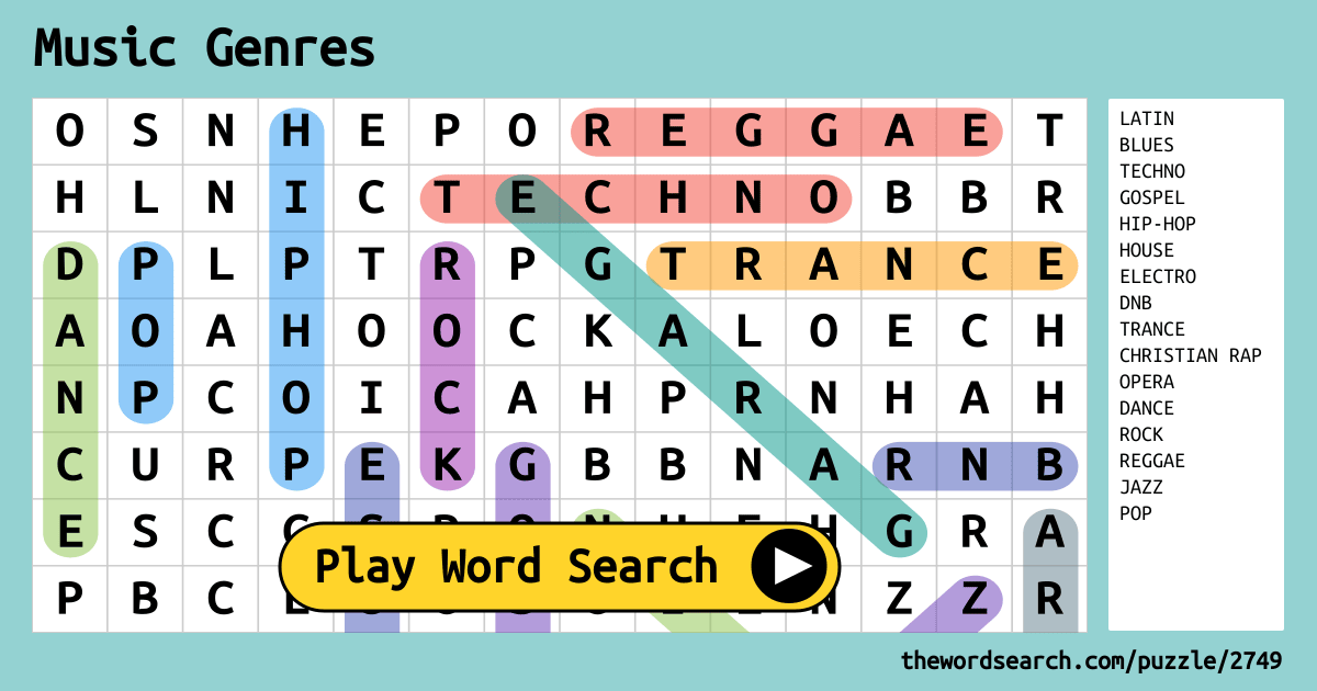 Music Genres Word Search