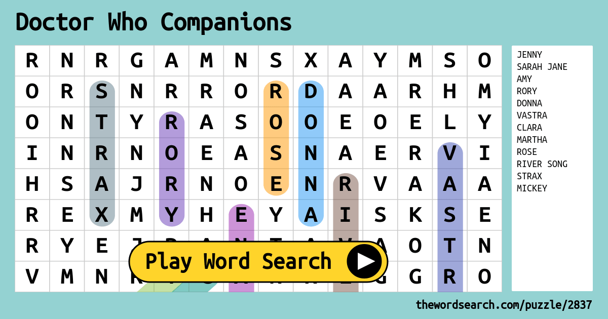 Doctor Who Companions Word Search