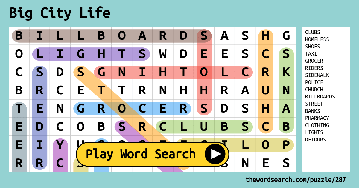 Big City Life Word Search