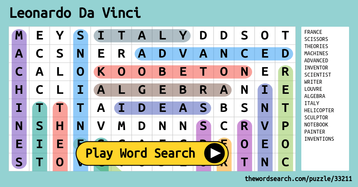 Leonardo Da Vinci Word Search