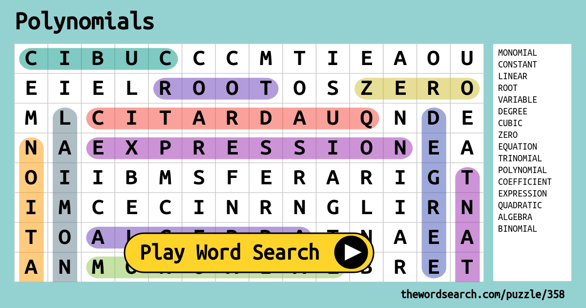 Polynomials Word Search