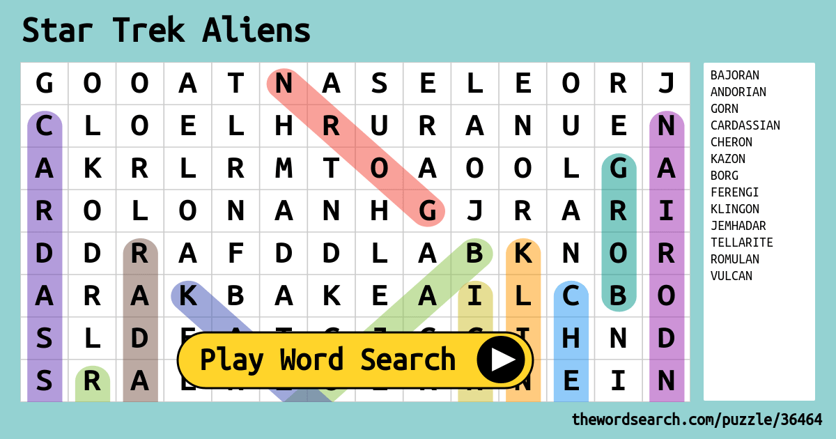 Star Trek Aliens Word Search
