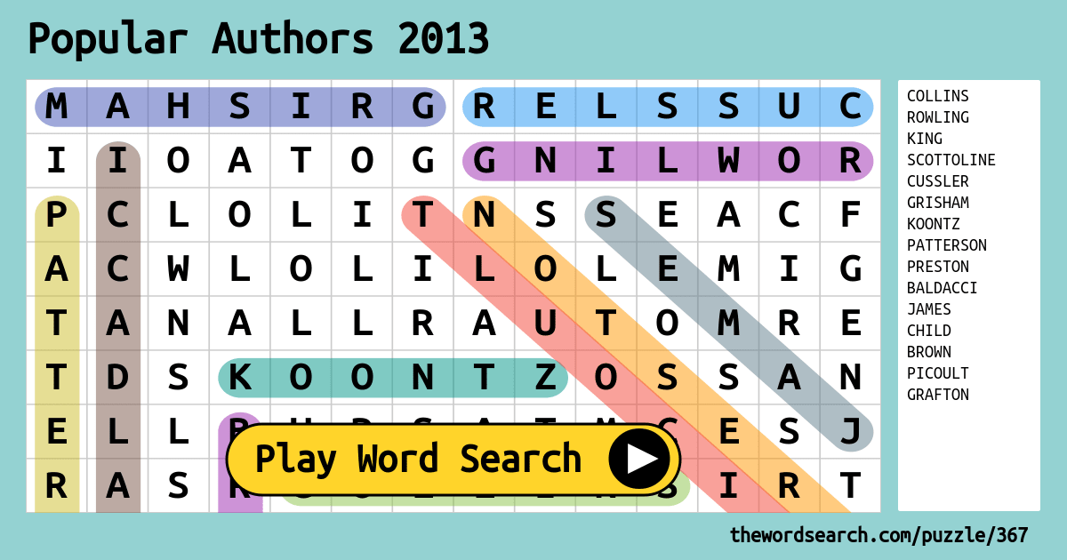 Popular Authors 2013 Word Search