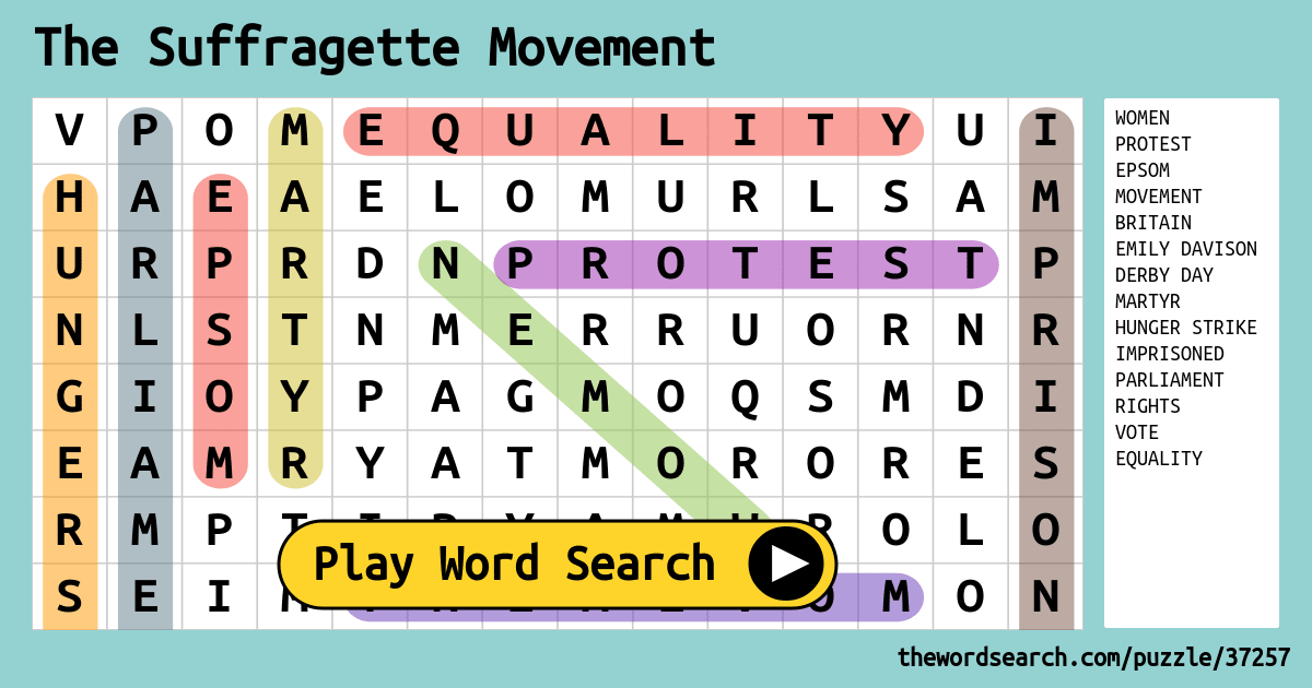 The Suffragette Movement Word Search