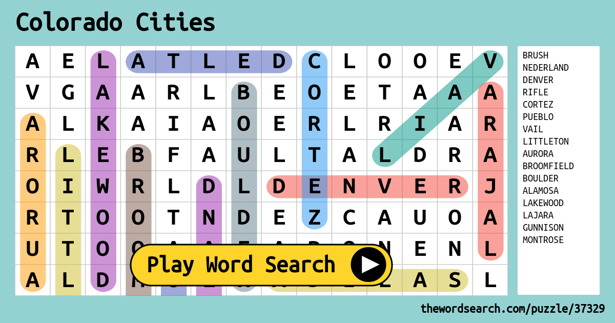 Colorado Cities Word Search