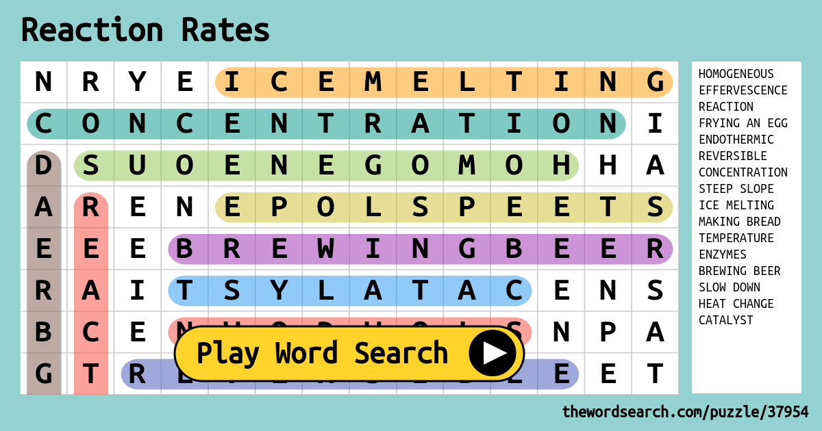 Reaction Rates Word Search