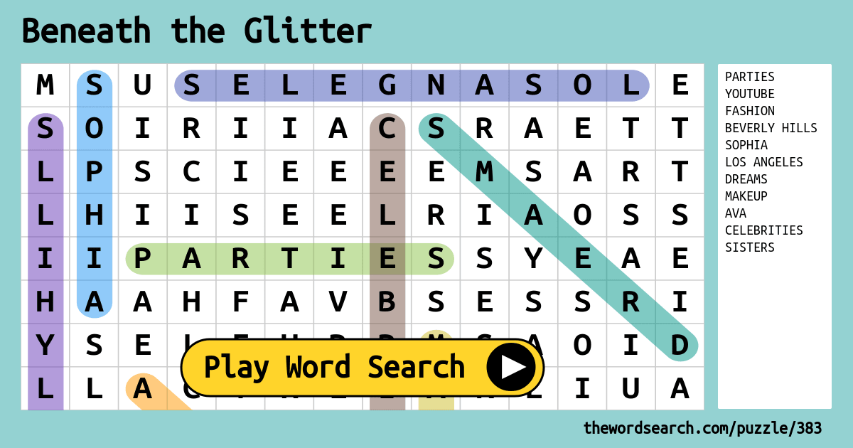 Beneath the Glitter Word Search