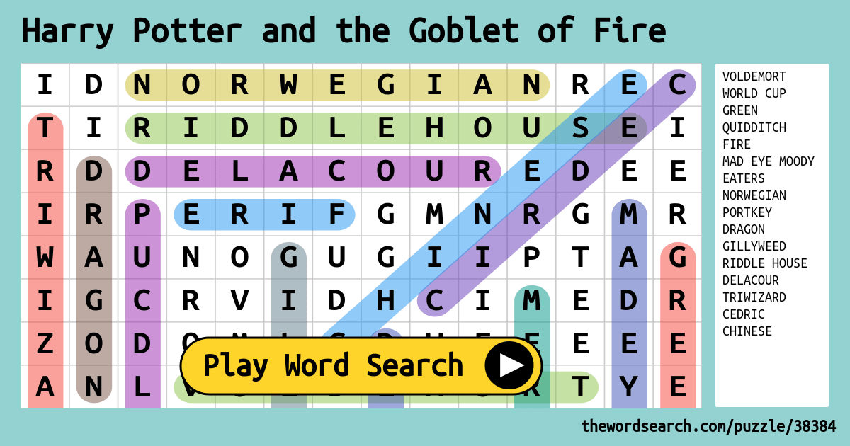 Harry Potter and the Goblet of Fire Word Search