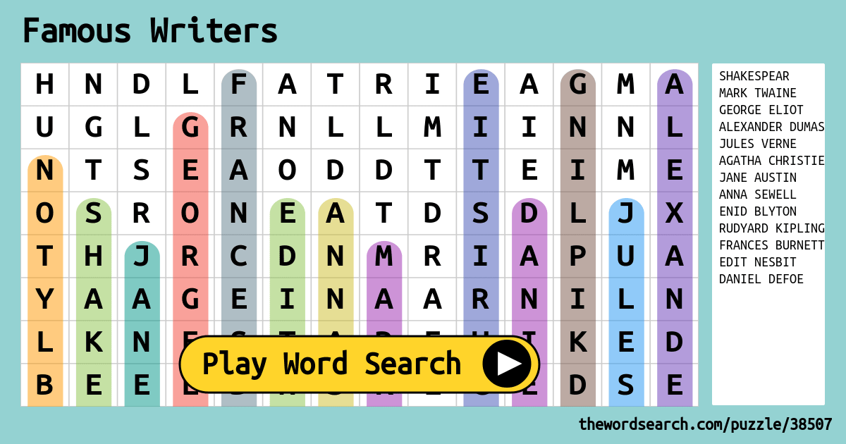 Famous Writers Word Search