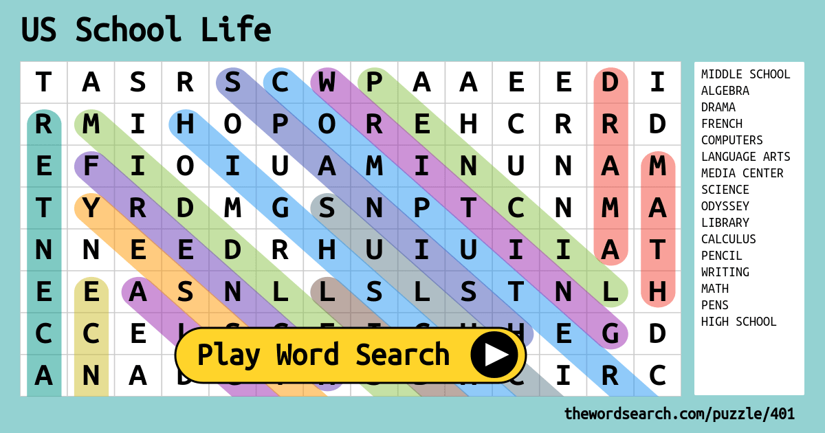 US School Life Word Search